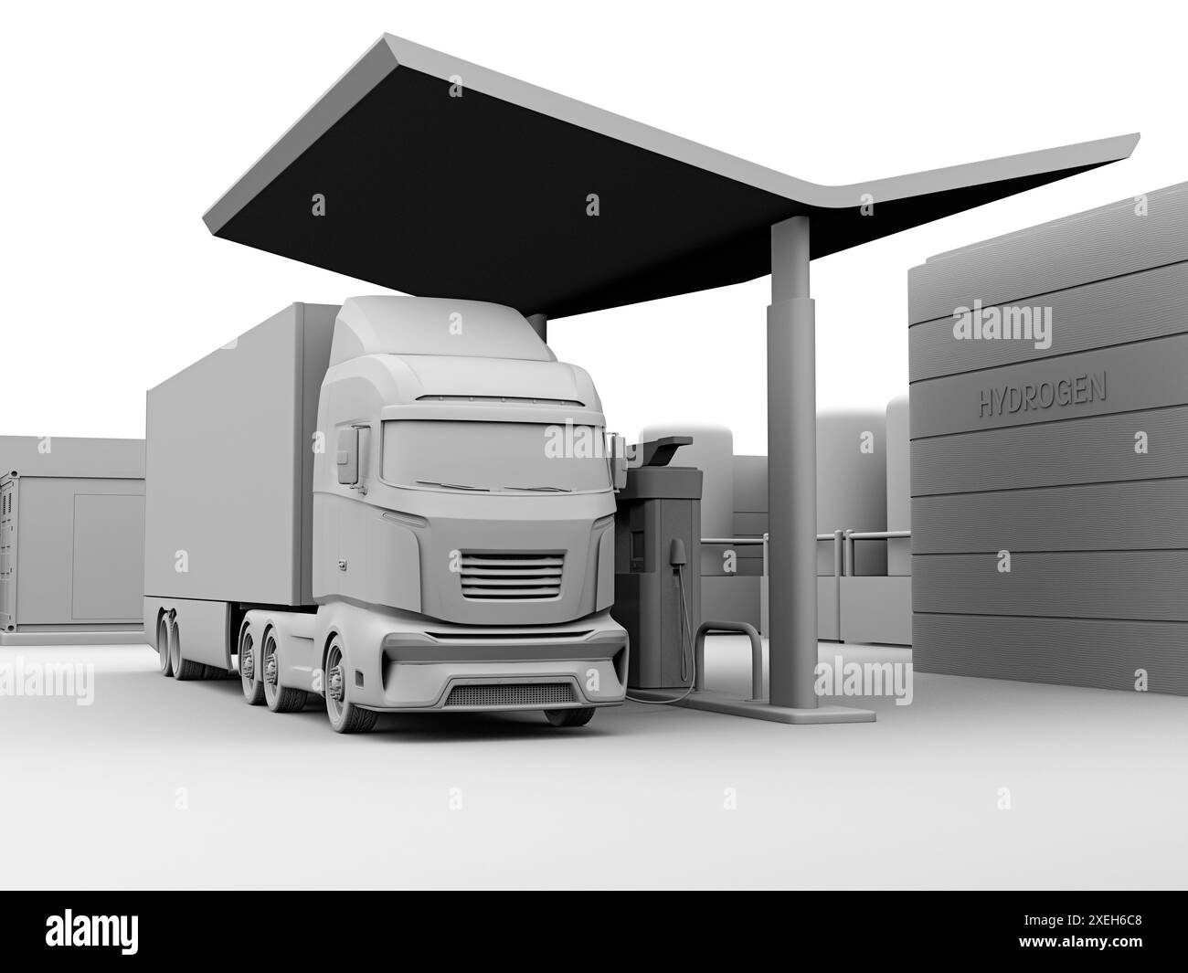 Clay rendering of Fuel Cell Truck refueling in Hydrogen Station. The ...