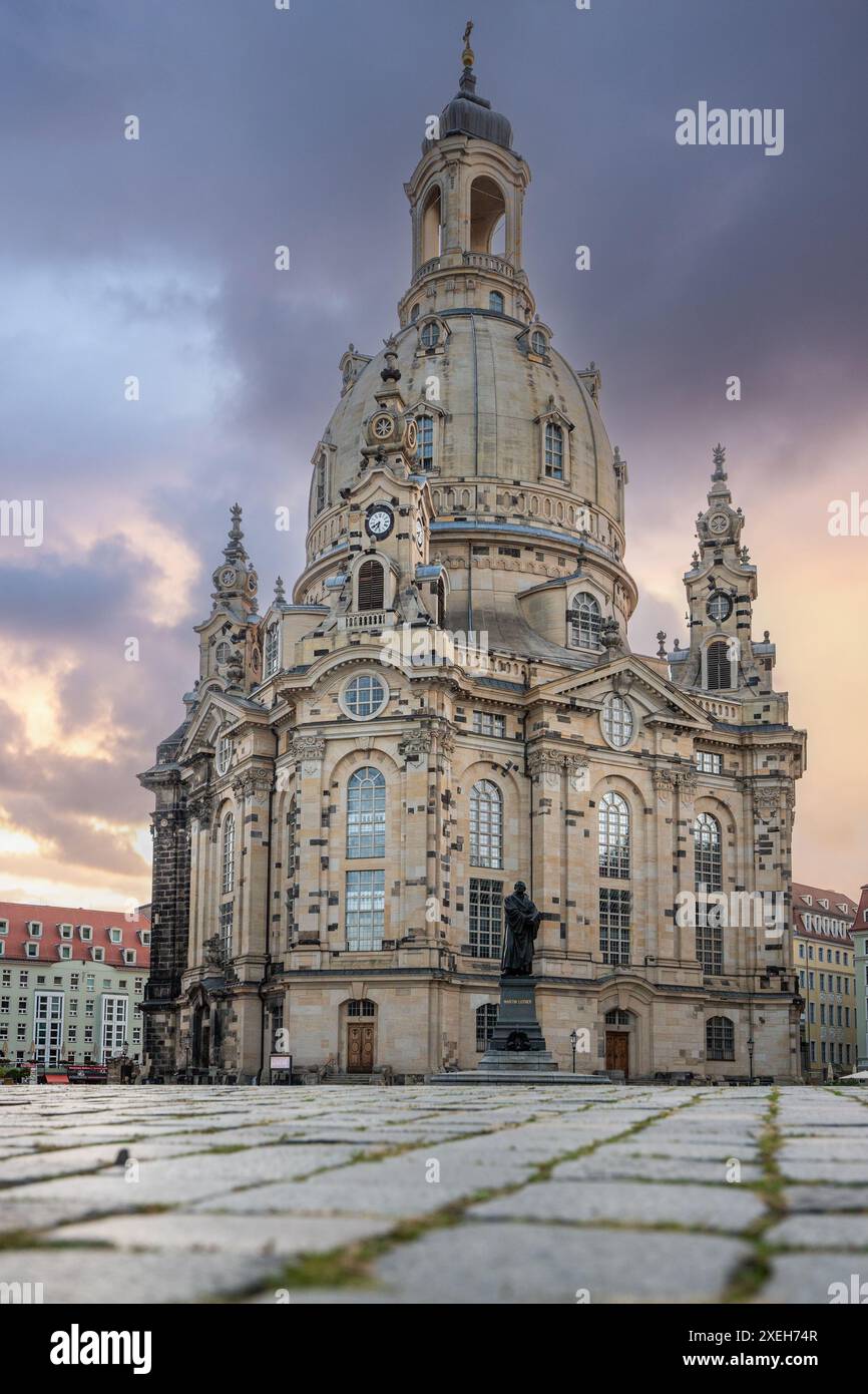 The Frauenkirche Monumental building of the Neumarkt. Sunrise; Old town ...