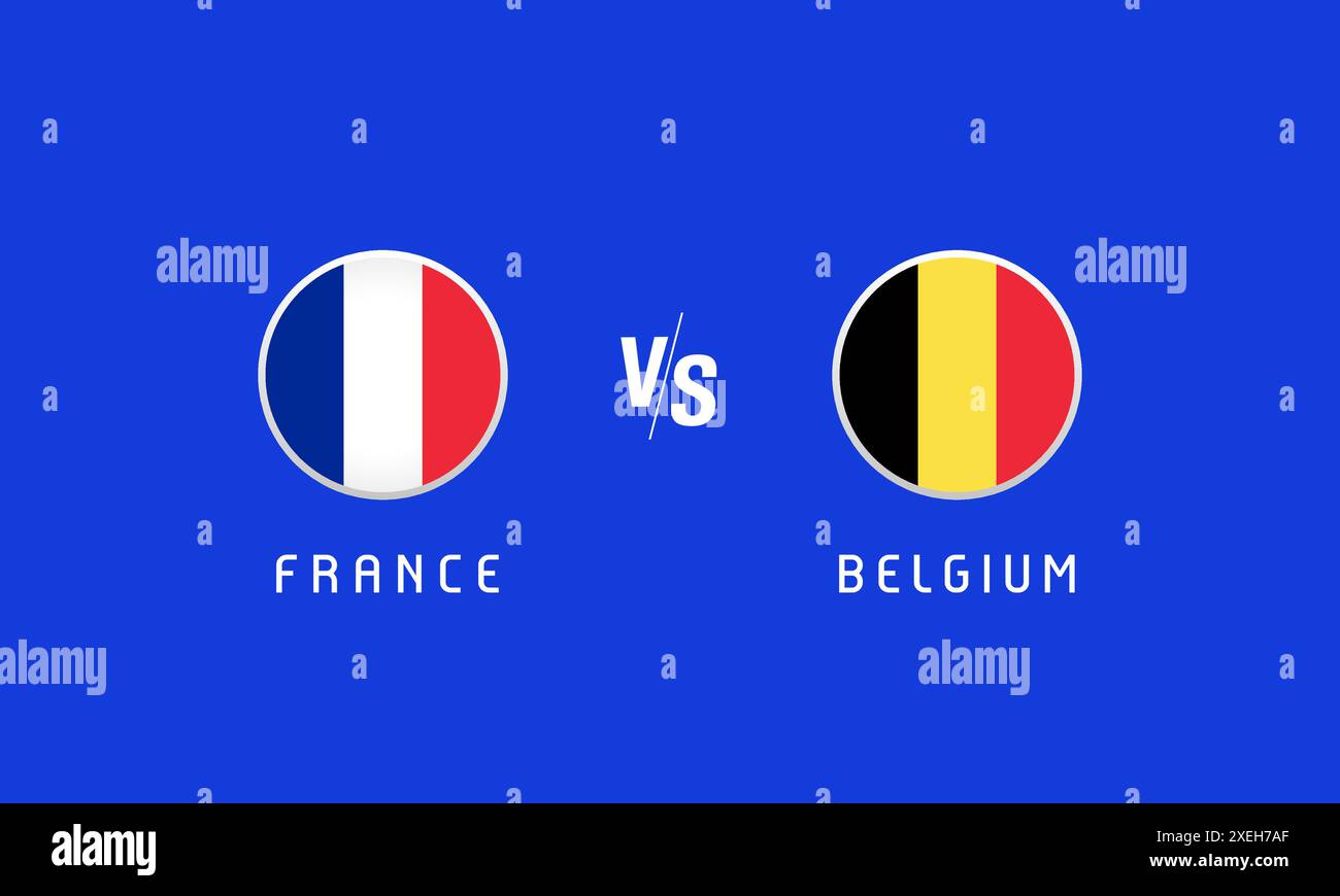 France vs Belgium, Round of 16, flag emblems concept. Vector background ...