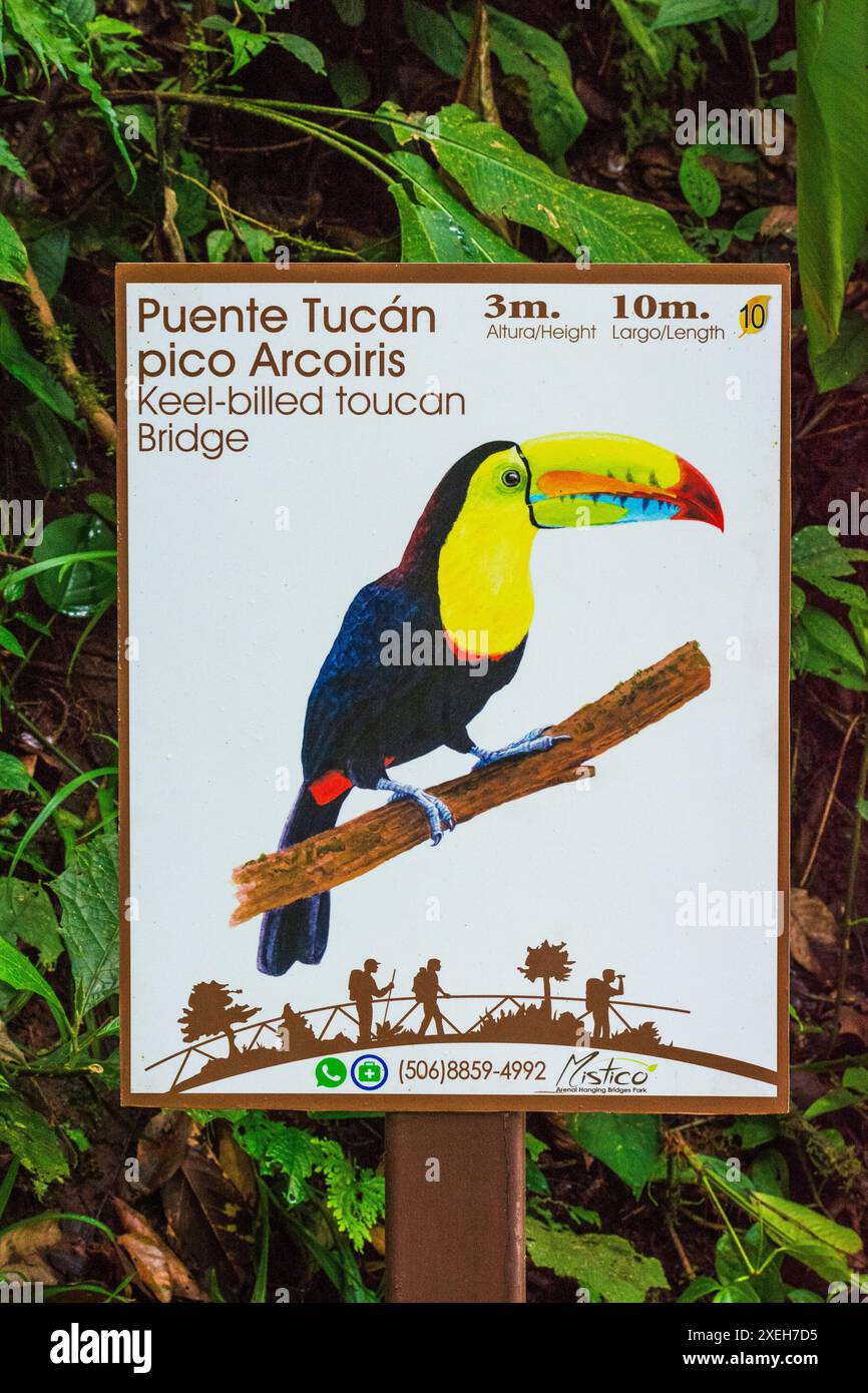 Interpretive sign at Mistico Hanging Bridges, Alajuela Province, Costa ...