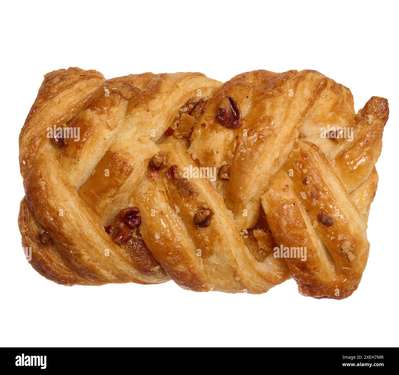 Puff pastry with pecans and maple syrup on a white background Stock ...