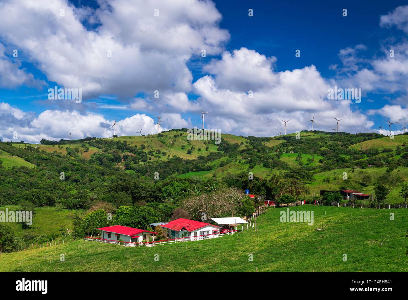 Wind farm above ranches in Tilaran, Guanacaste Province, Costa Rica ...