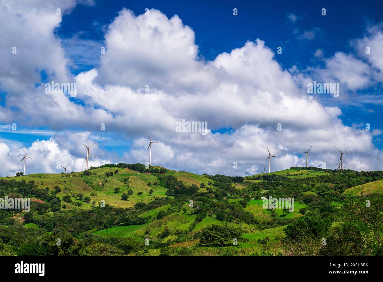 Wind farm above ranches in Tilaran, Guanacaste Province, Costa Rica ...