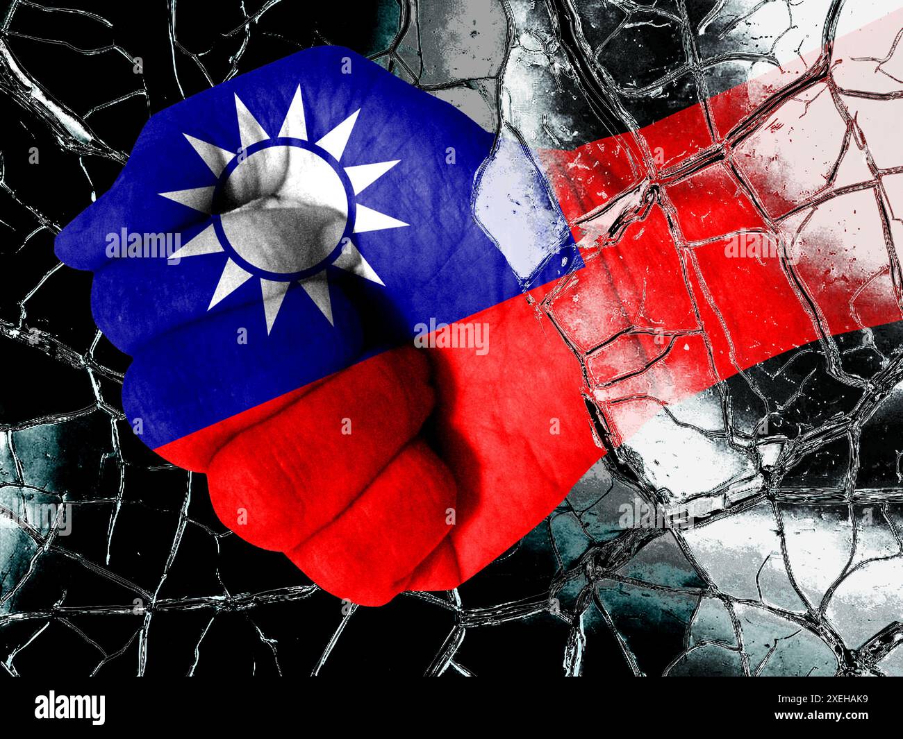 The Taiwanese flag is made of a fist and a glass crack. Describe the ...