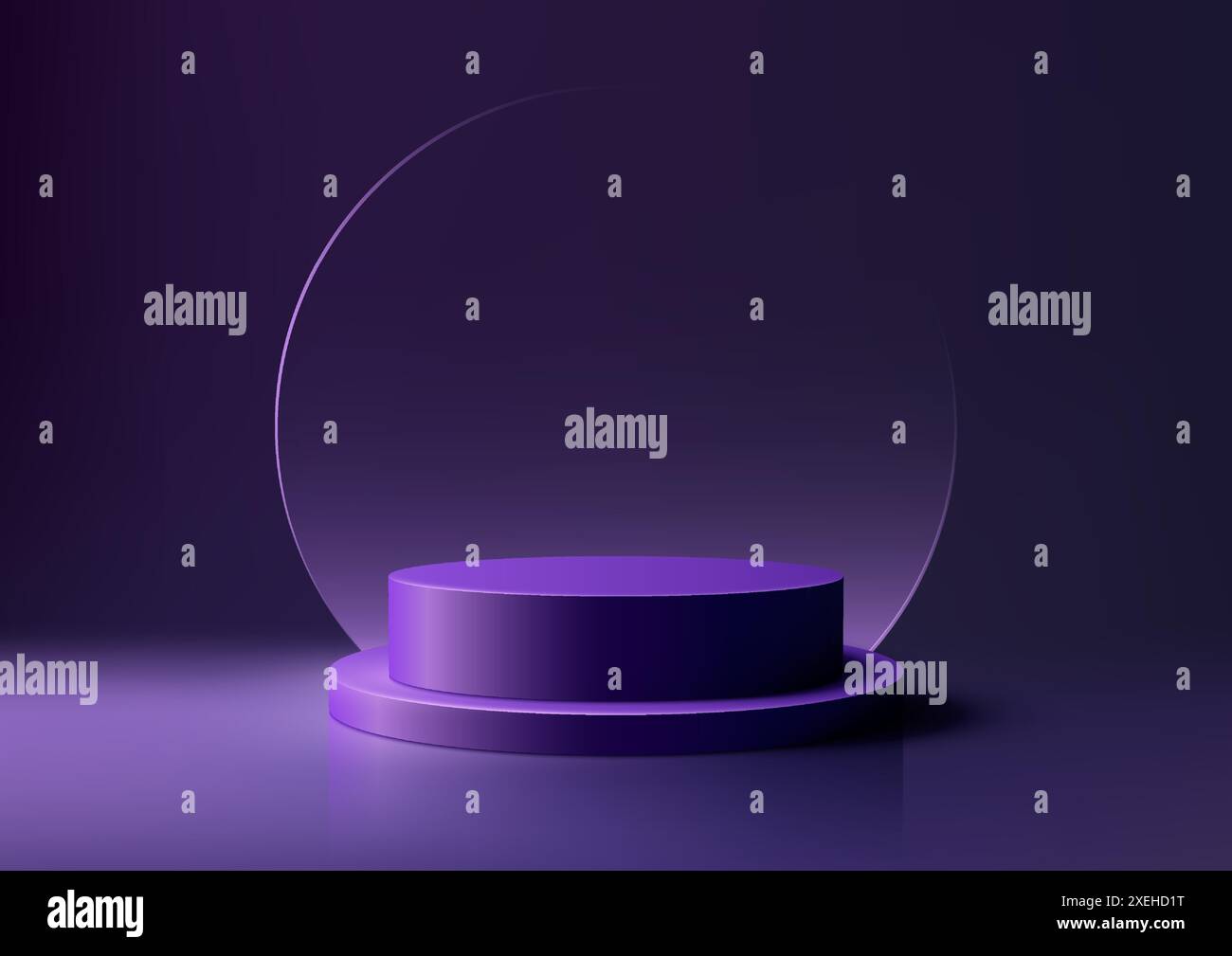 3D purple podium stand with circle glass backdrop on purple background ...