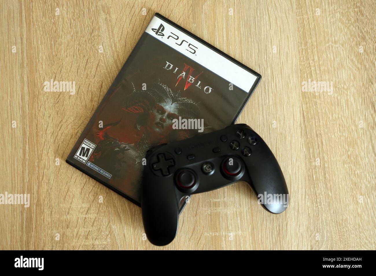 KYIV, UKRAINE - JUNE 26, 2024 Diablo 4 PS5 video game disc box for ...