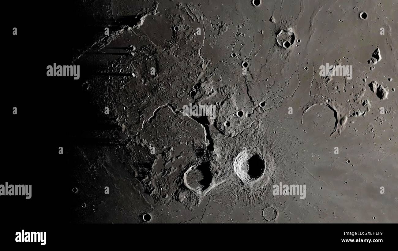Moon surface close-up. Detailed lunar craters on the surface of the ...
