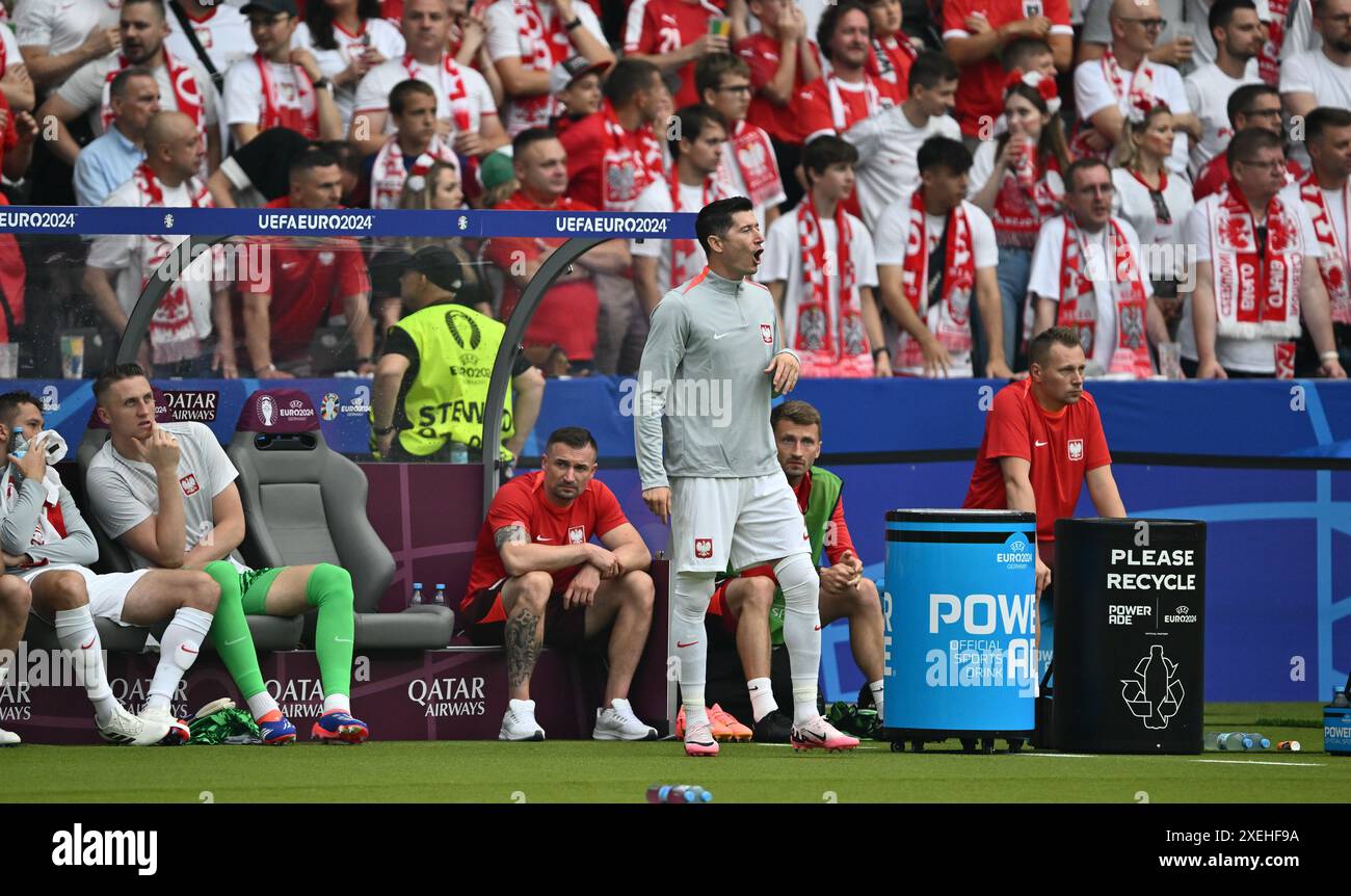 BERLIN, GERMANY - JUNE 21: Robert Lewandowski of Poland reacts on bench ...