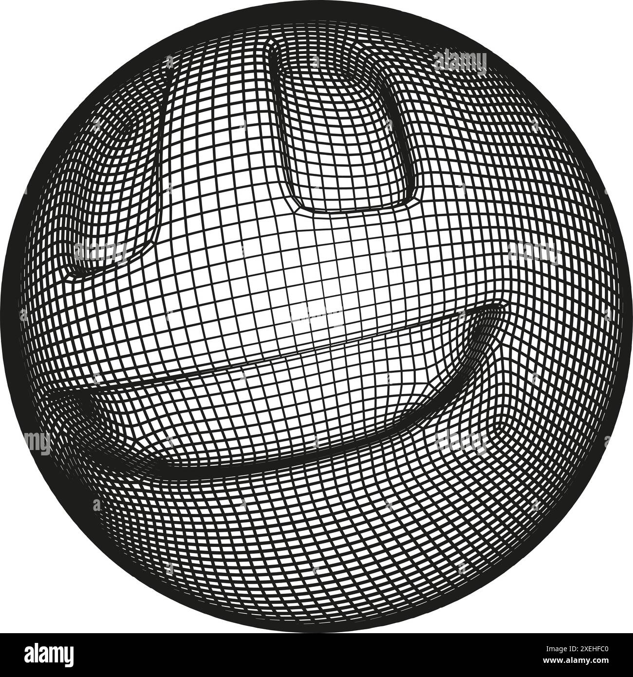 Smile ball 3D emoticon in y2k or brutalism style. Grid or wireframe ...