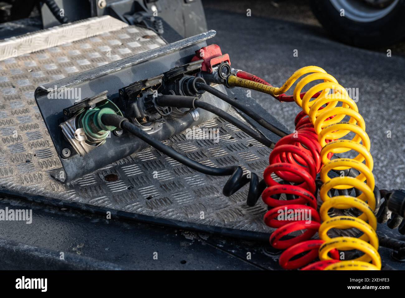 Connectors and brake lines of a freight trailer Stock Photo - Alamy