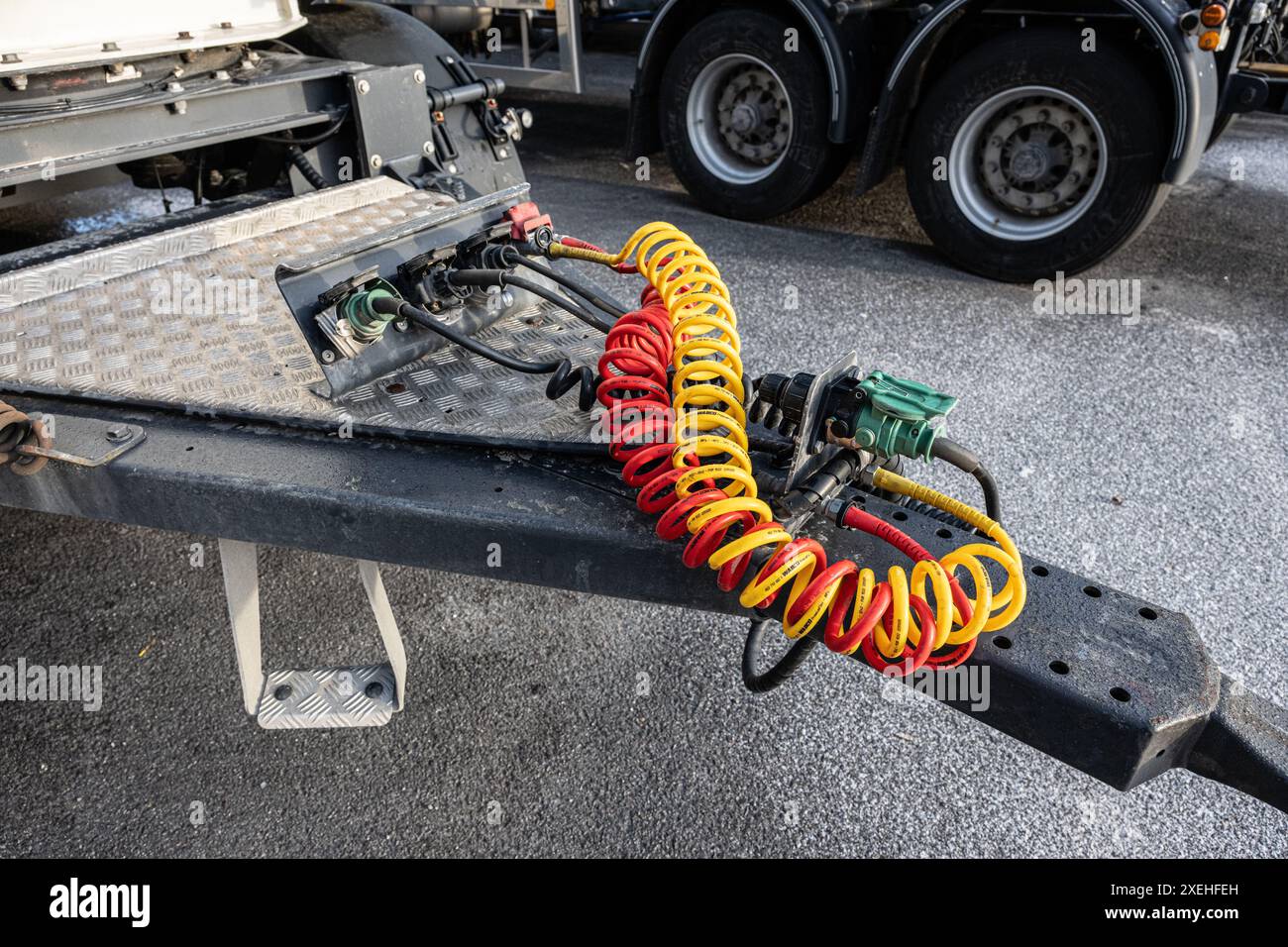 Connectors and brake lines of a freight trailer Stock Photo - Alamy