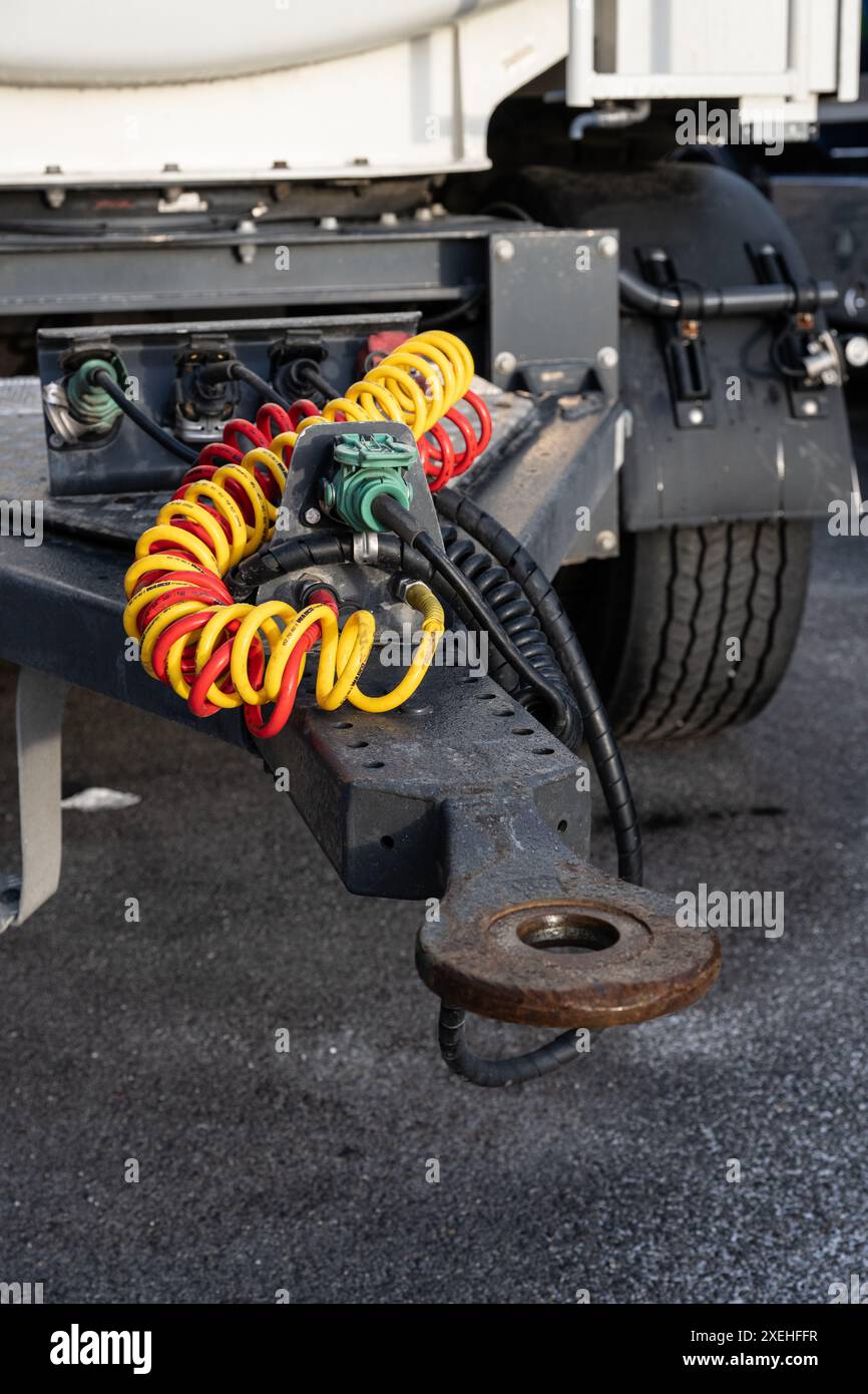 Connectors and brake lines of a freight trailer Stock Photo - Alamy
