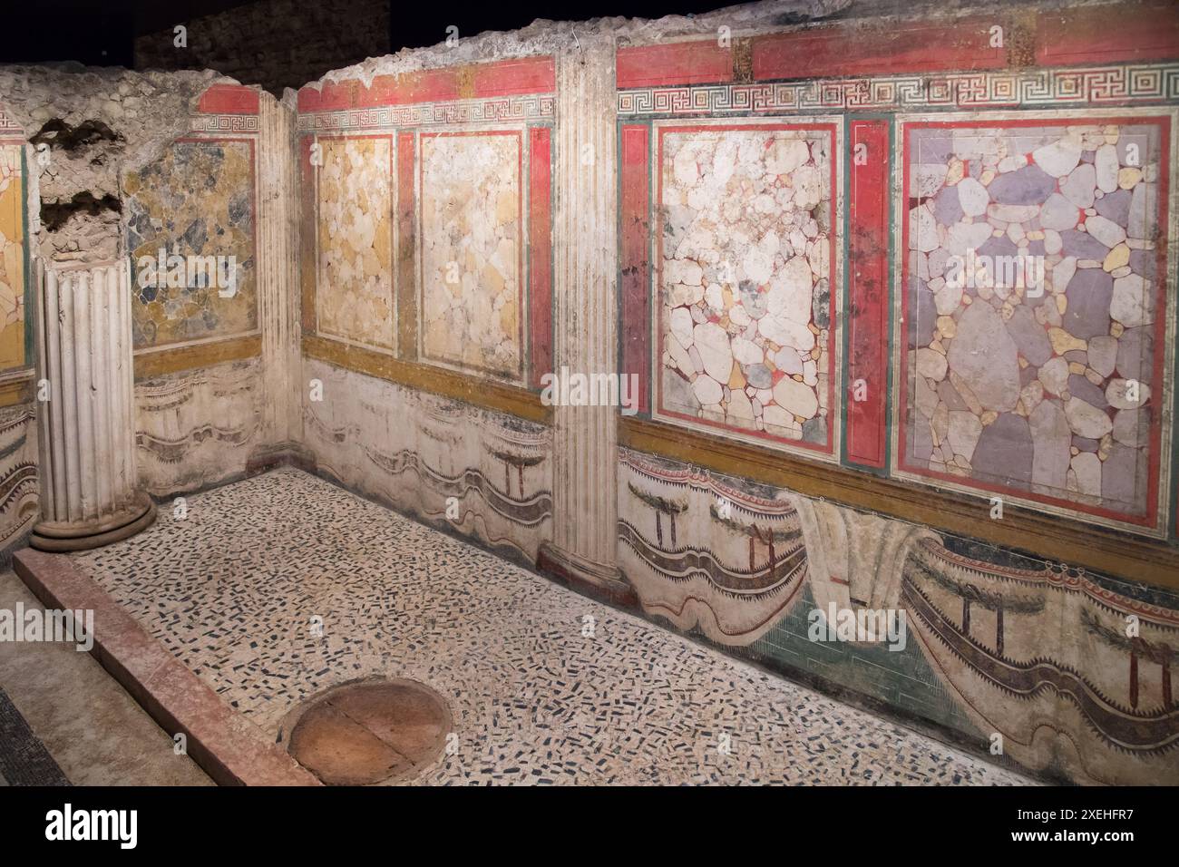 Ancient Roman frescoed walls in republican sanctuary in Tempio ...