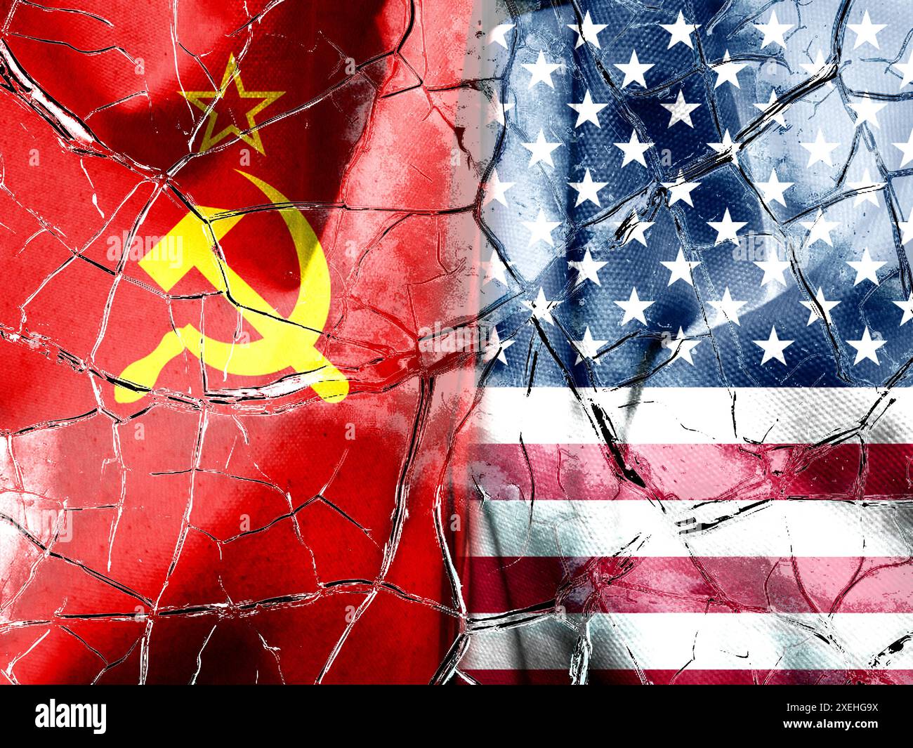 Cold war. Flag of the Soviet Union (1922-1991). American flag (50 stars ...