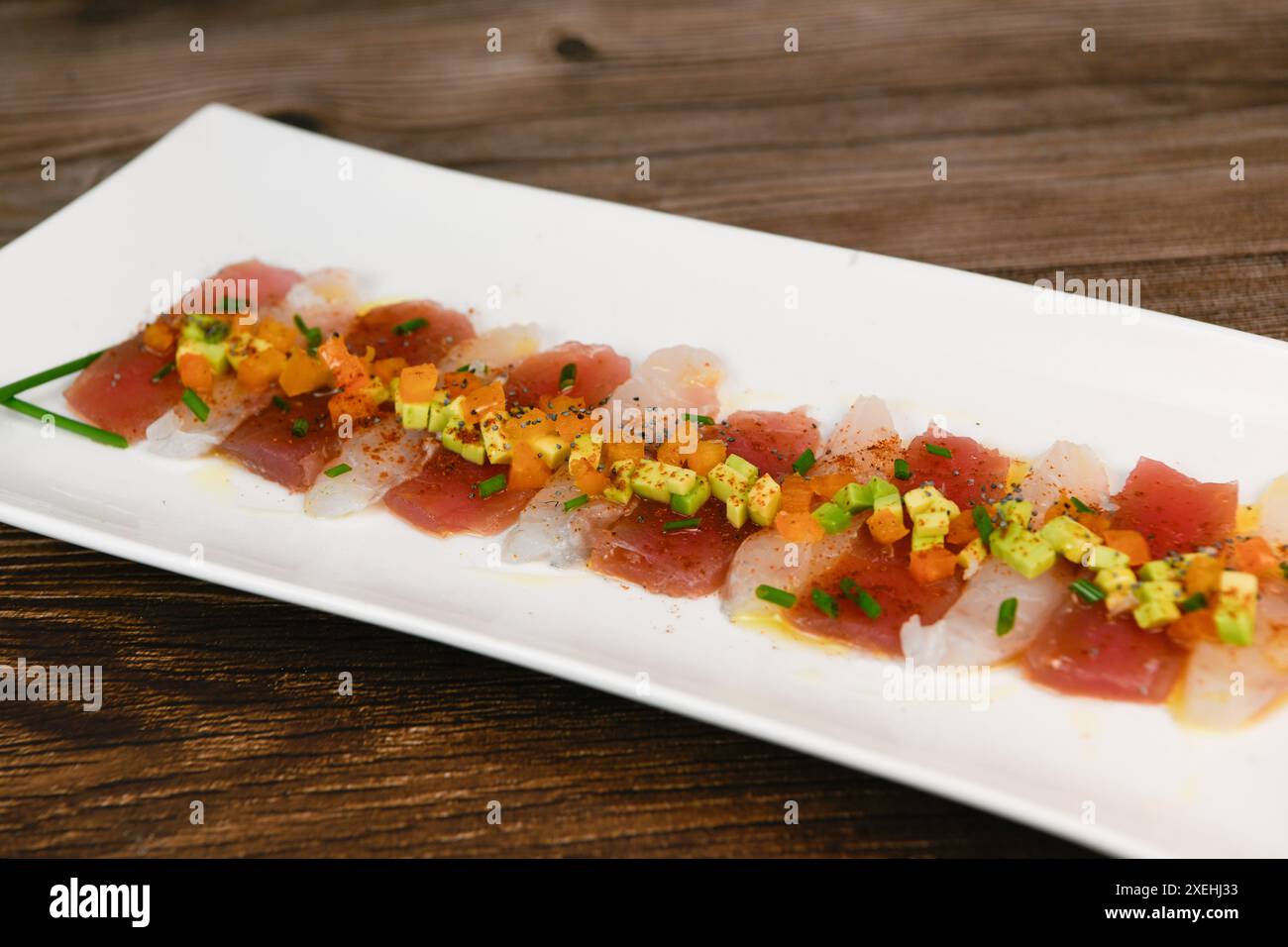 FISH CEVICHE RECIPE, SEA BREAM AND TUNA, AVOCADO, BELL PEPPER, CHILLI ...