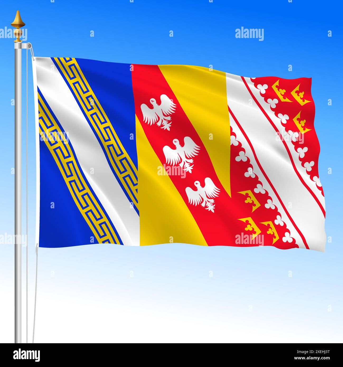 Grand Est regional waving flag, France, European Union, vector ...