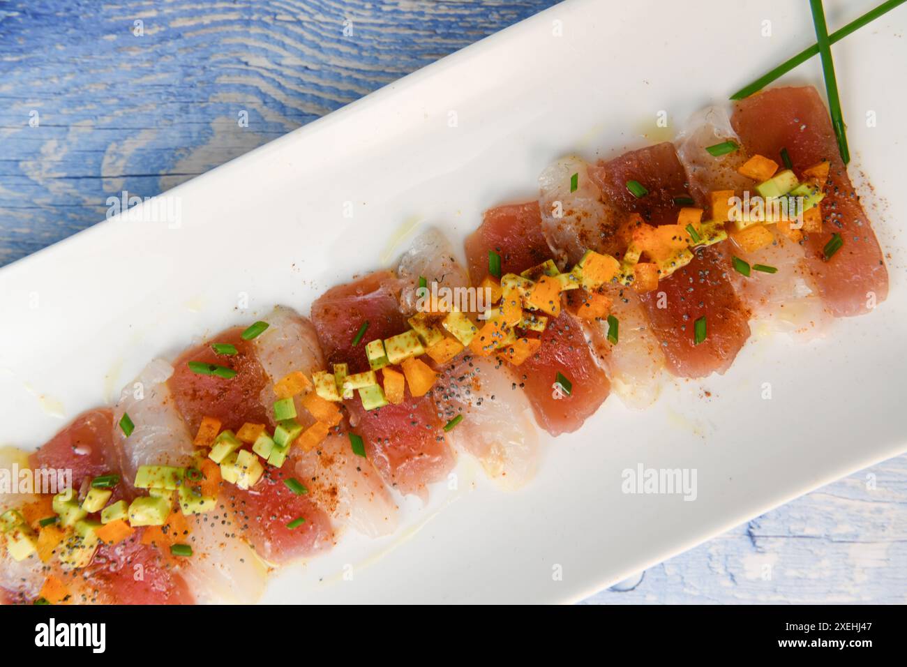 FISH CEVICHE RECIPE, SEA BREAM AND TUNA, AVOCADO, BELL PEPPER, CHILLI ...