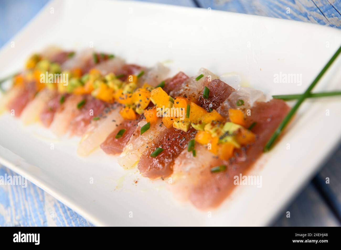 FISH CEVICHE RECIPE, SEA BREAM AND TUNA, AVOCADO, BELL PEPPER, CHILLI ...