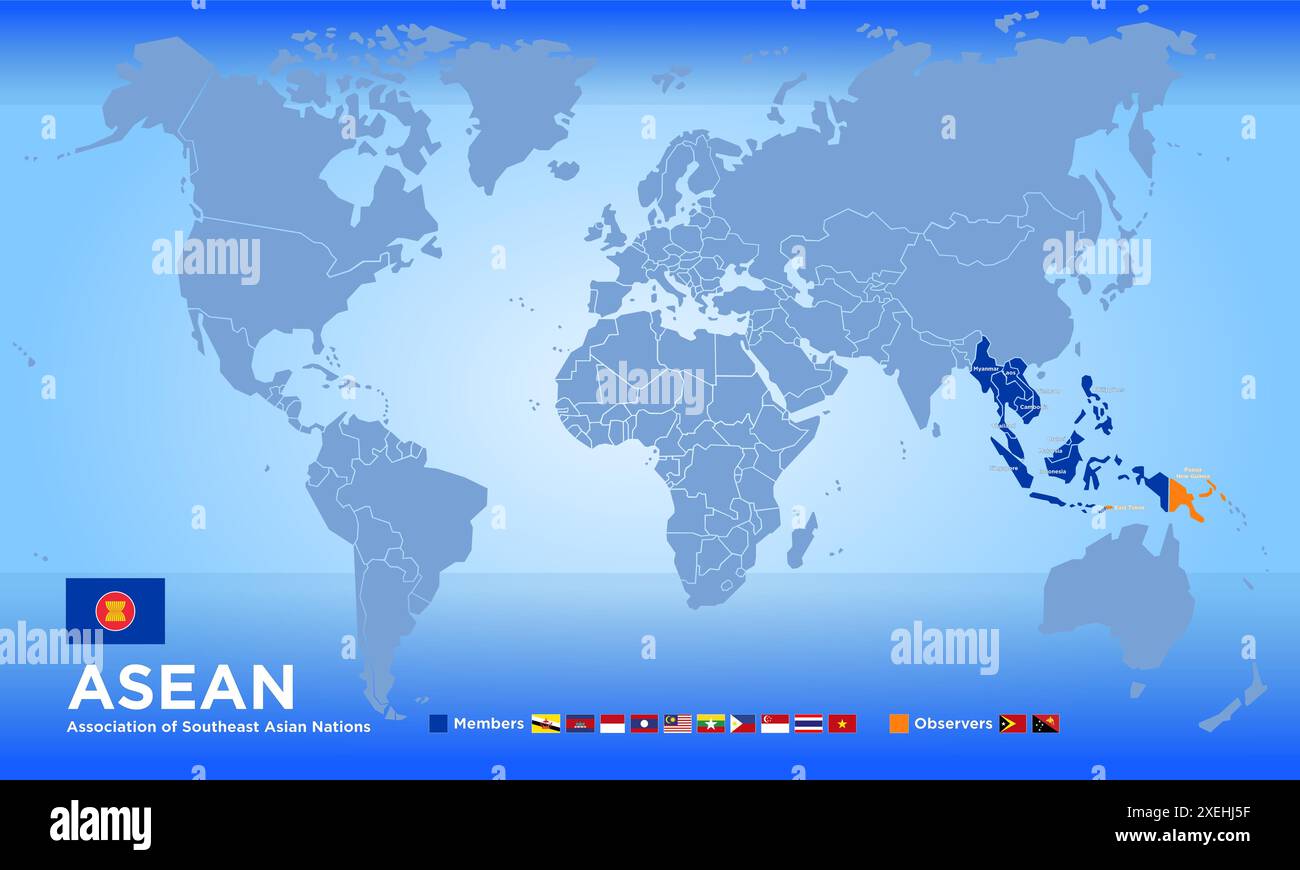 ASEAN, Association of Southeast Asian Nations countries map, vector illustration Stock Vector ...