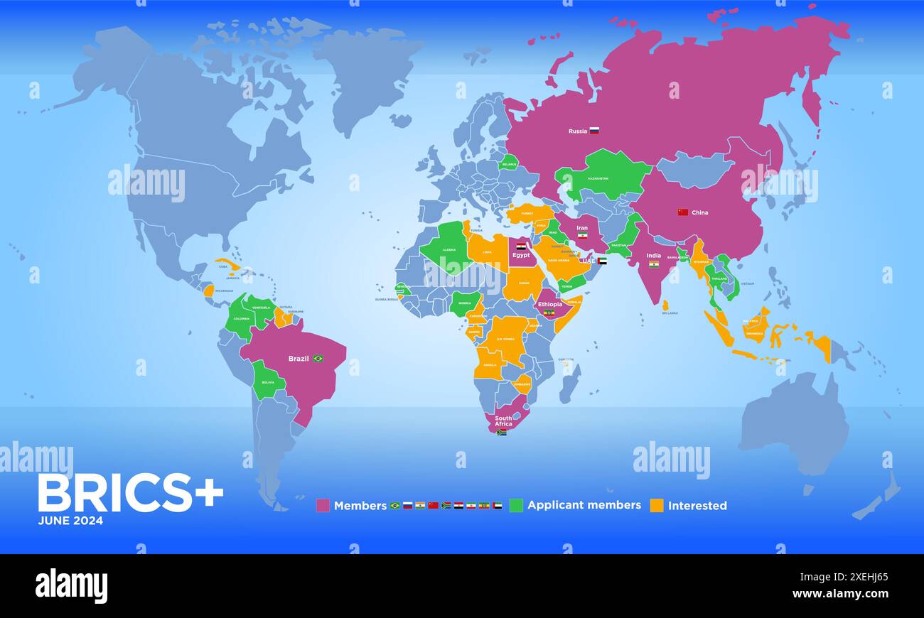 BRICS countries map in the june 2024 with new members, international ...