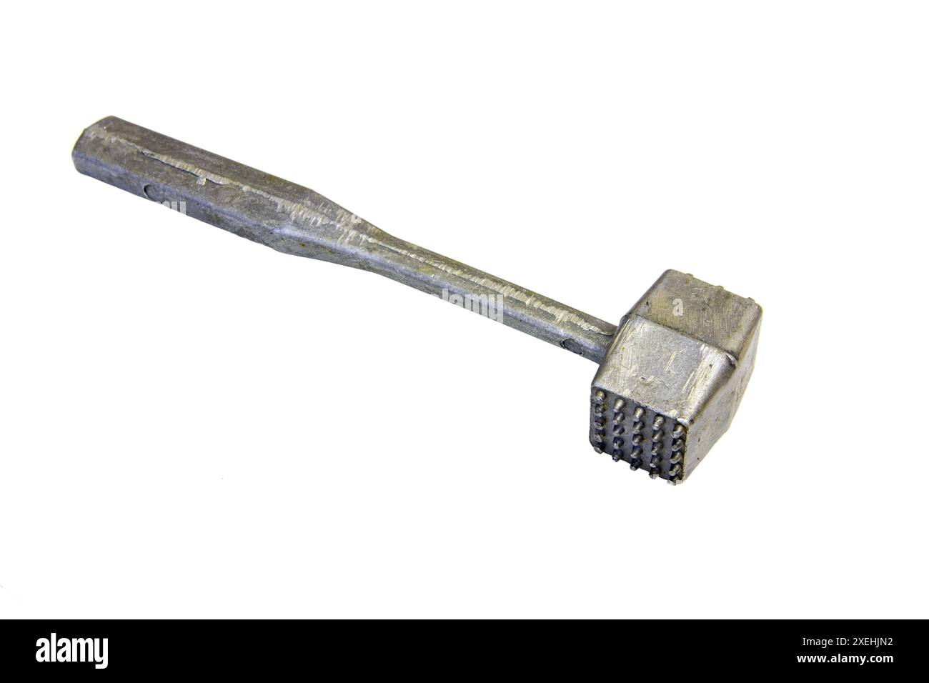 Dual sided metal meat mallet isolated on white Stock Photo - Alamy