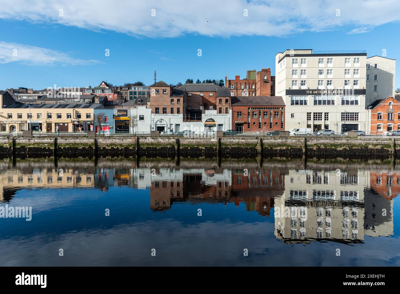 Colorful buildings reflected on river lee. Cork Ireland Stock Photo - Alamy