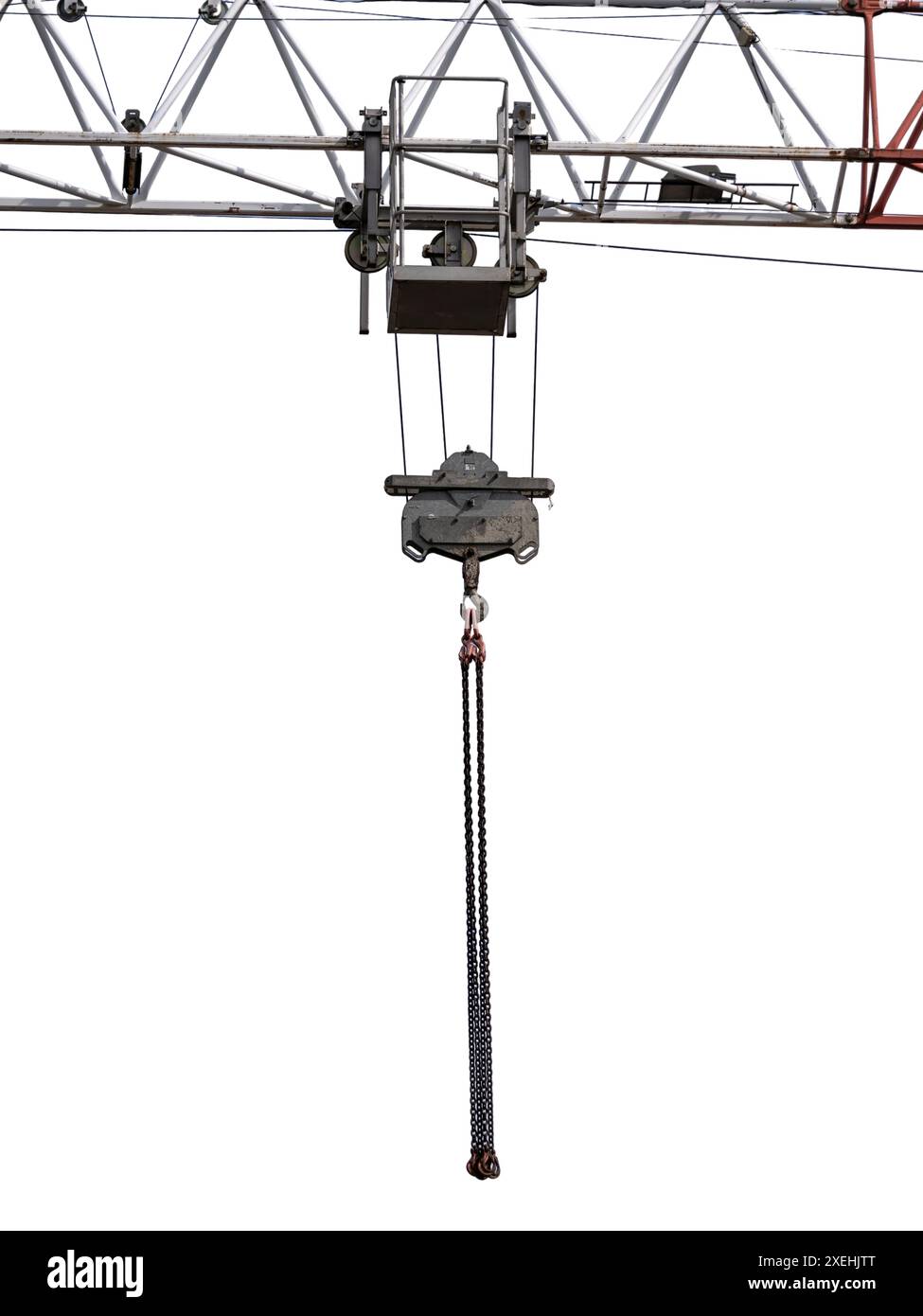 Crane steel hook with cable isolated on white Stock Photo - Alamy