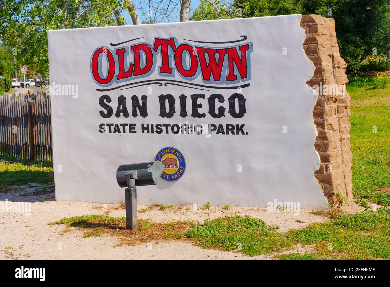 San Diego, California - April 16, 2024: Large sign marking entrance to ...