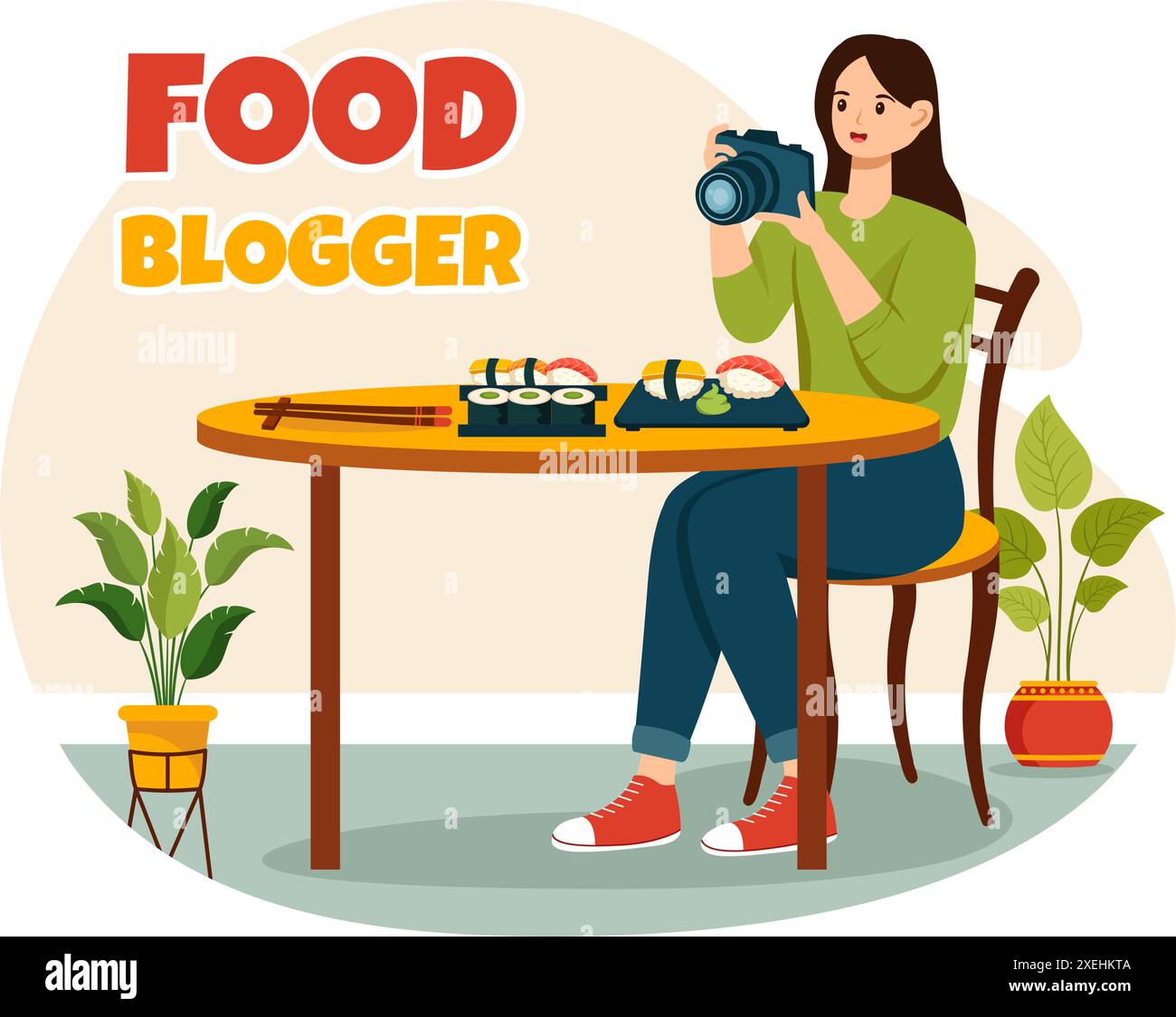 Food Blogger Vector Illustration featuring Influencer Reviewing and ...