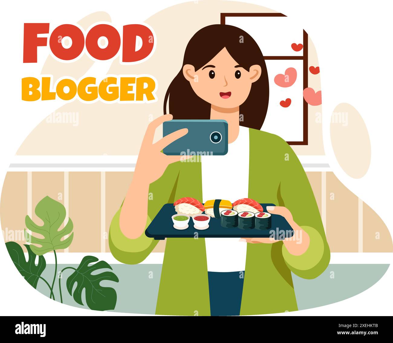 Food Blogger Vector Illustration featuring Influencer Reviewing and ...