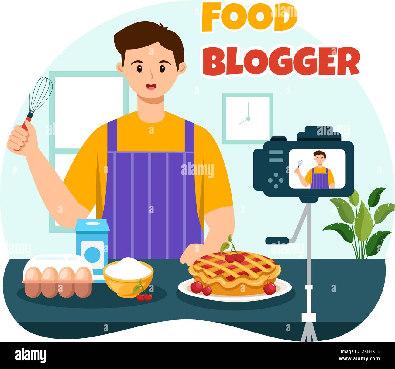 Food Blogger Vector Illustration featuring Influencer Reviewing and ...