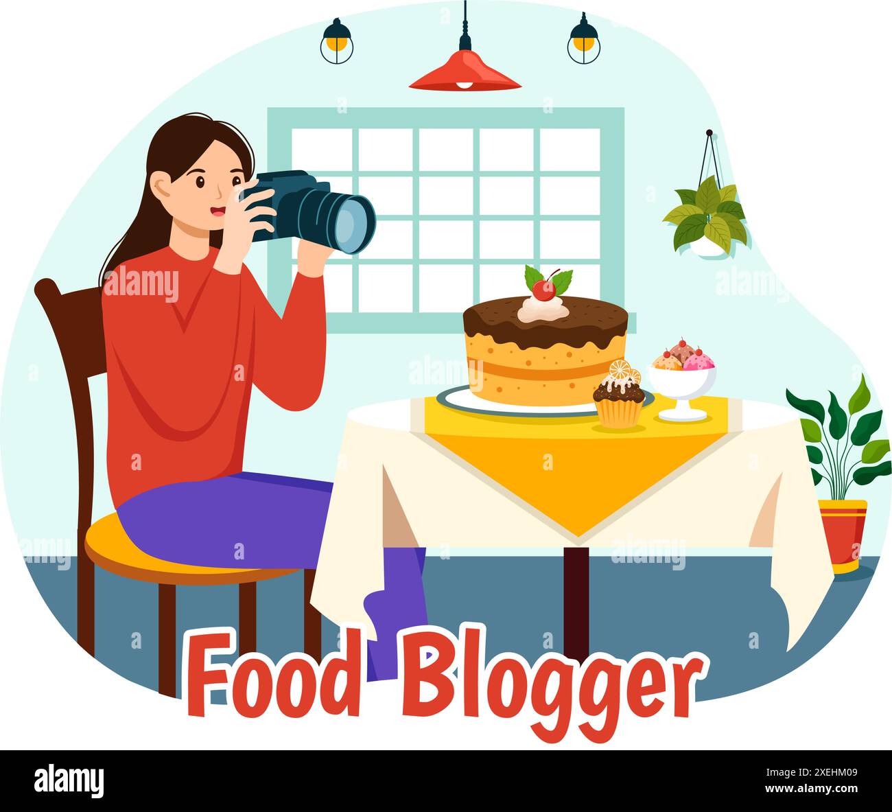 Food Blogger Vector Illustration featuring Influencer Reviewing and ...