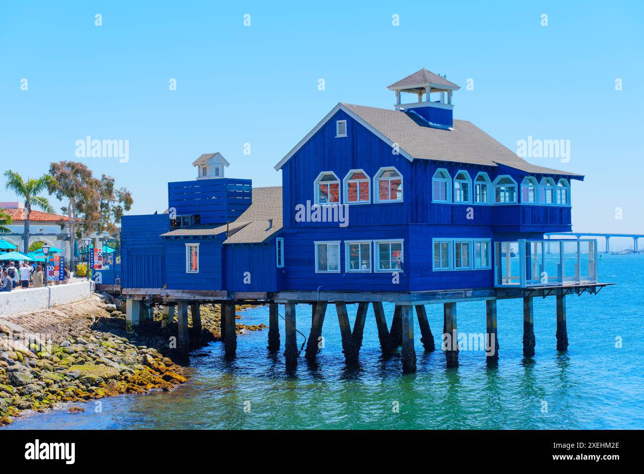 San Diego, California - April 16, 2024: Blue house on stilts cafe over ...