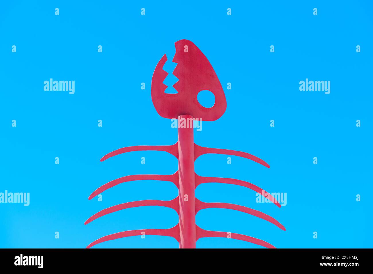 San Diego, California - April 16, 2024: Detailed view of red fishbone ...