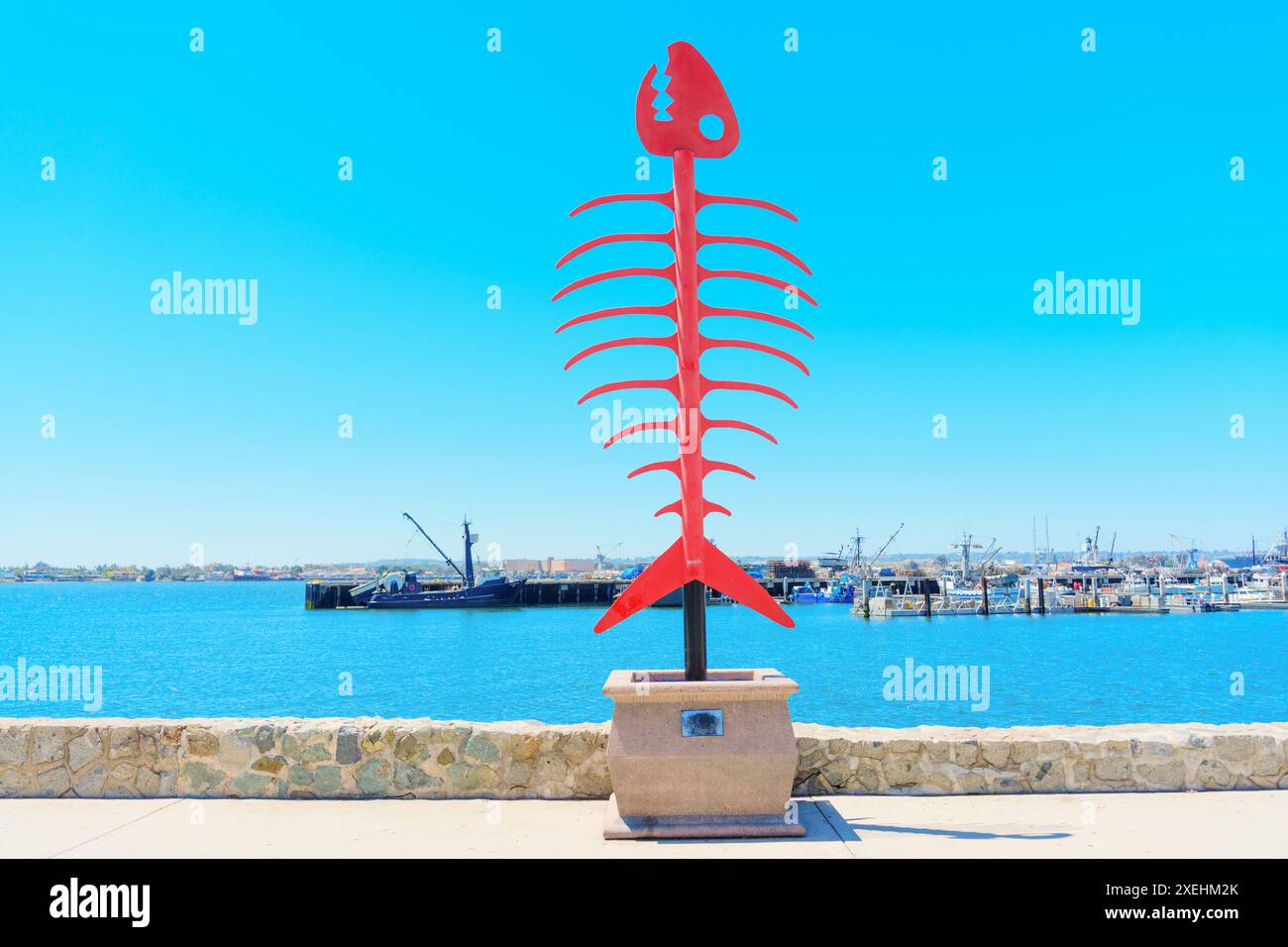 San Diego, California - April 16, 2024: Red fishbone sculpture ...