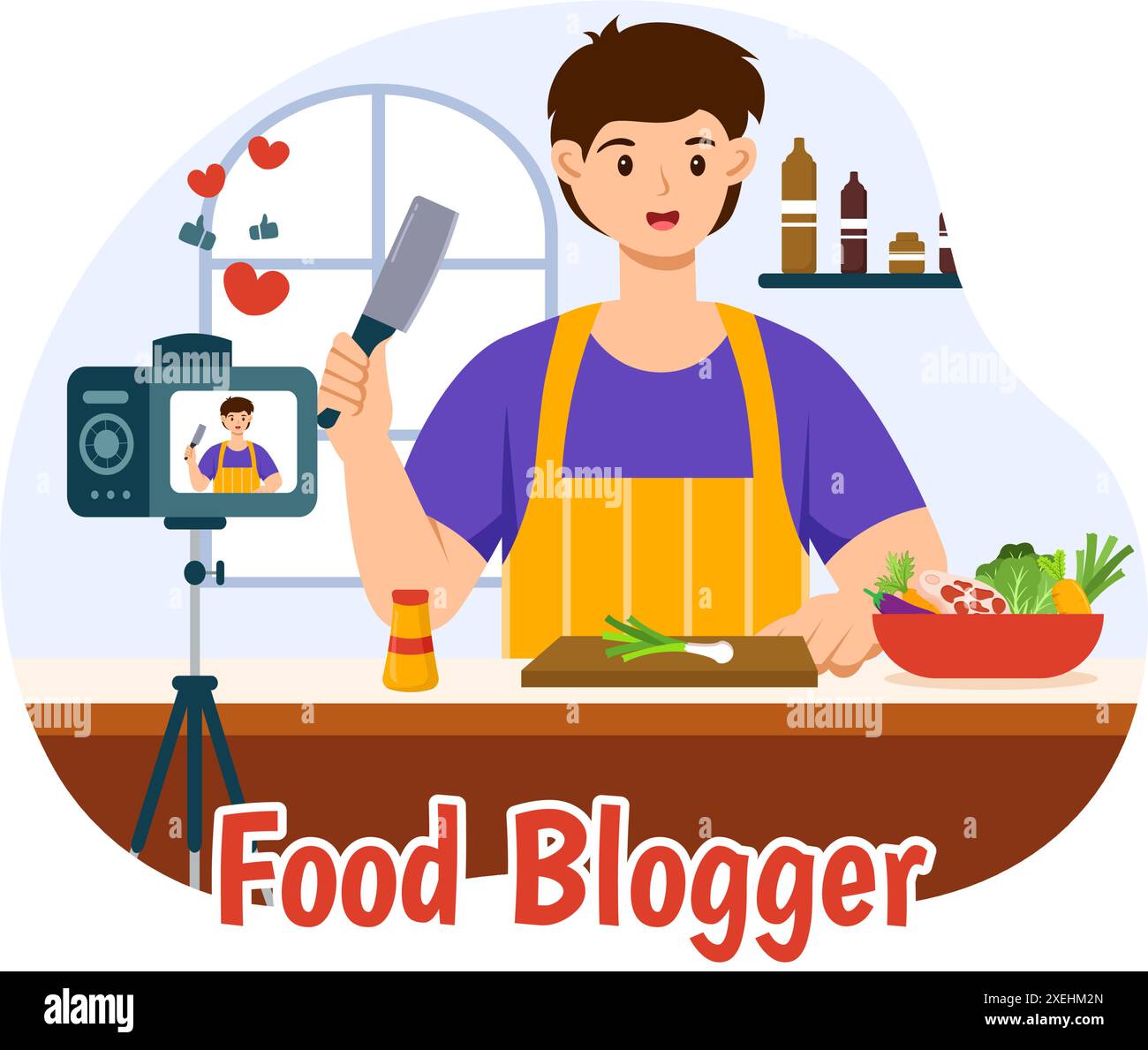 Food Blogger Vector Illustration featuring Influencer Reviewing and ...