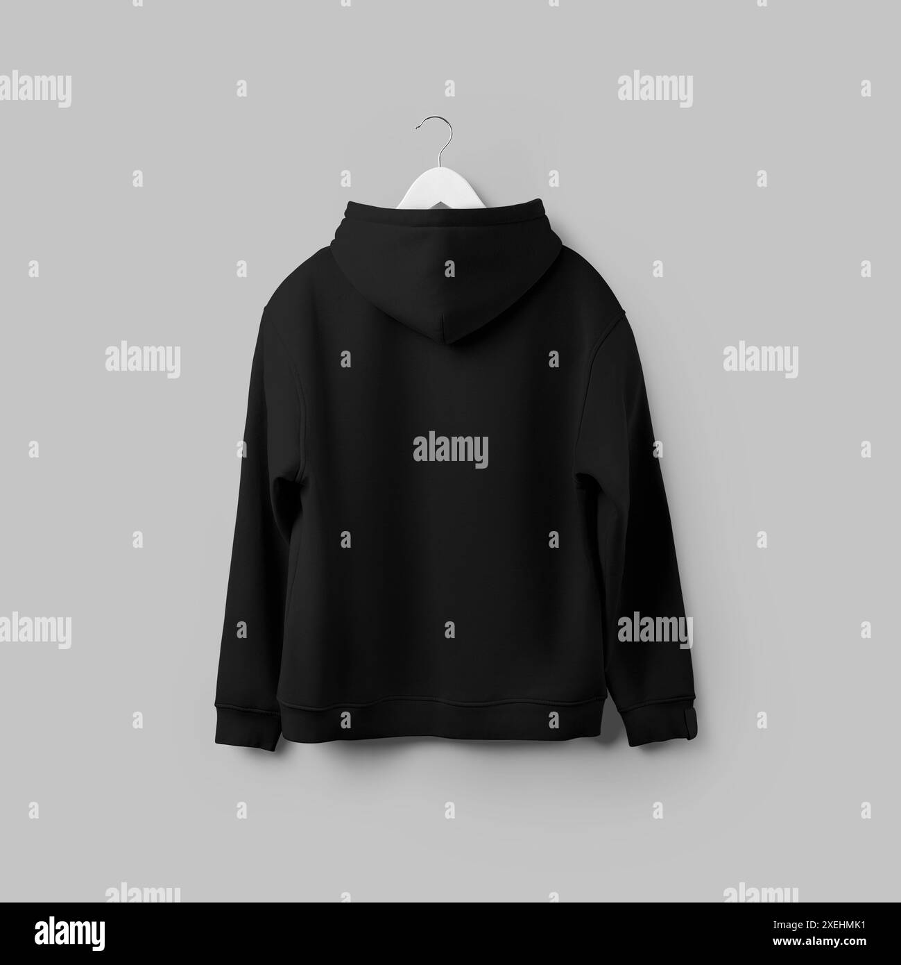 Mockup of black oversized hoodie on wooden hanger, back view object ...