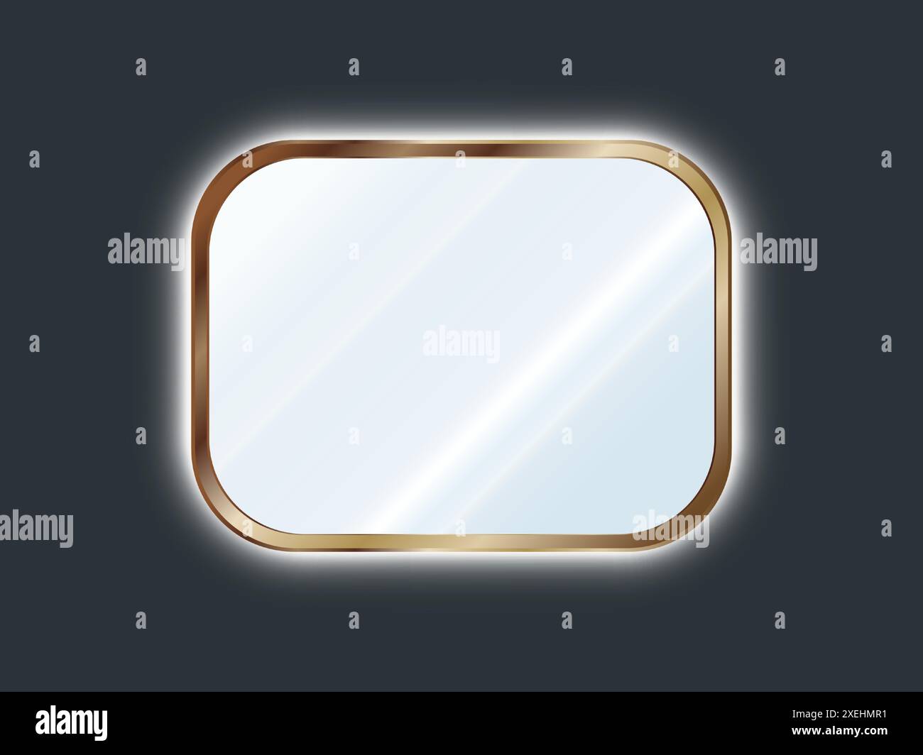 Rectangular mirror with rounded edges in a bronze frame with LED ...