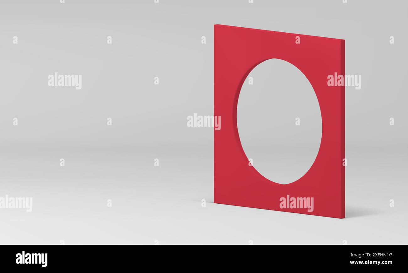 Red squared block circle hole isometric 3d decor element for showcase ...