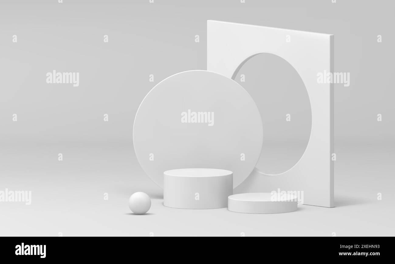 White 3d podium geometric foundation display cylinder level stage ...