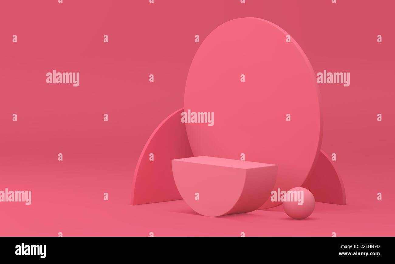 3d podium pink geometric stand basic foundation semicircle construction ...