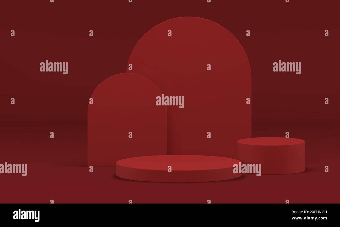 Podium red 3d construction cylinder foundation curved wall showcase ...