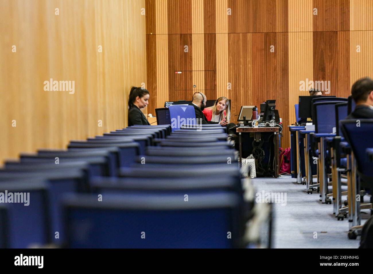 Vienna, Austria, Austria. 27th June, 2024. UN Staff sit and monitor the ...