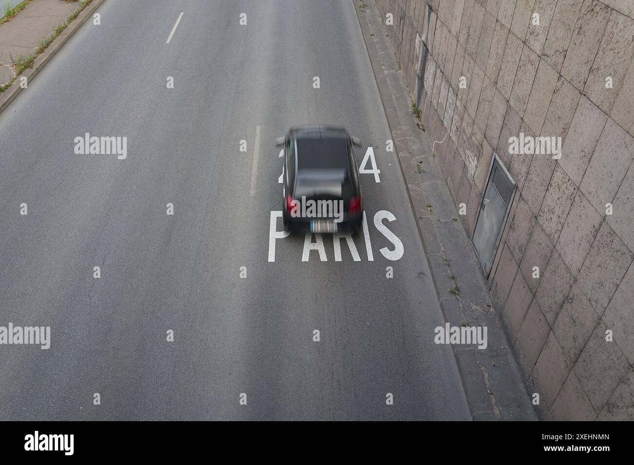 Motorists drive a Paris 2024 reserved lane on June 27, 2024 in paris ...