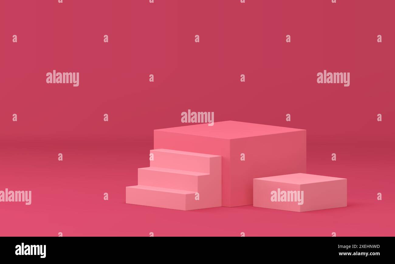 Pink 3d pedestal geometric box with staircase steps construction for ...