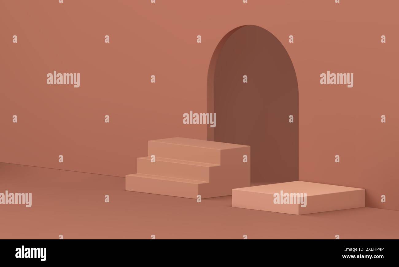 3d showroom brown pedestal staircase geometric archway entrance product ...