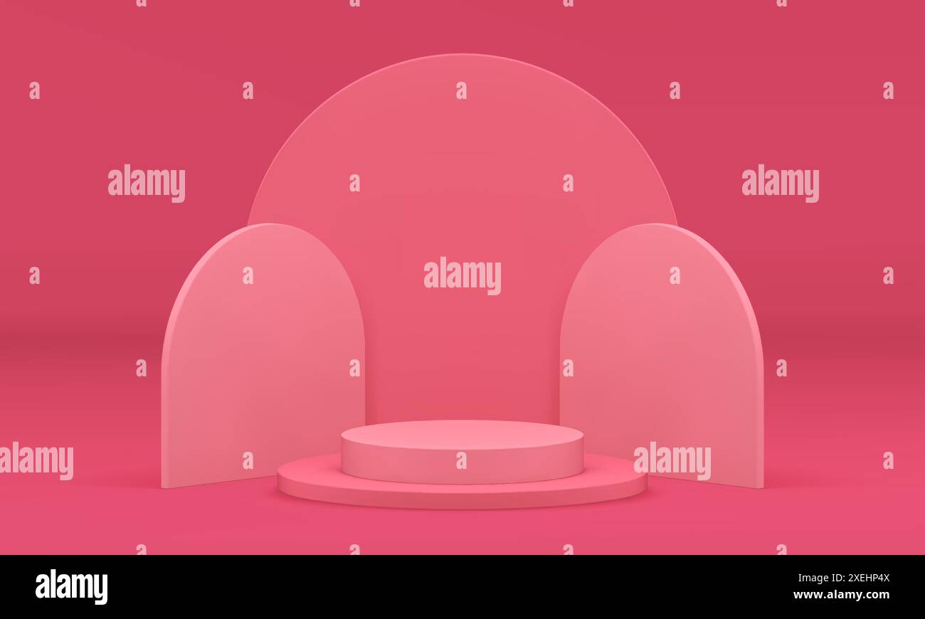 Pink pedestal 3d platform level stairs cylinder construction curved ...