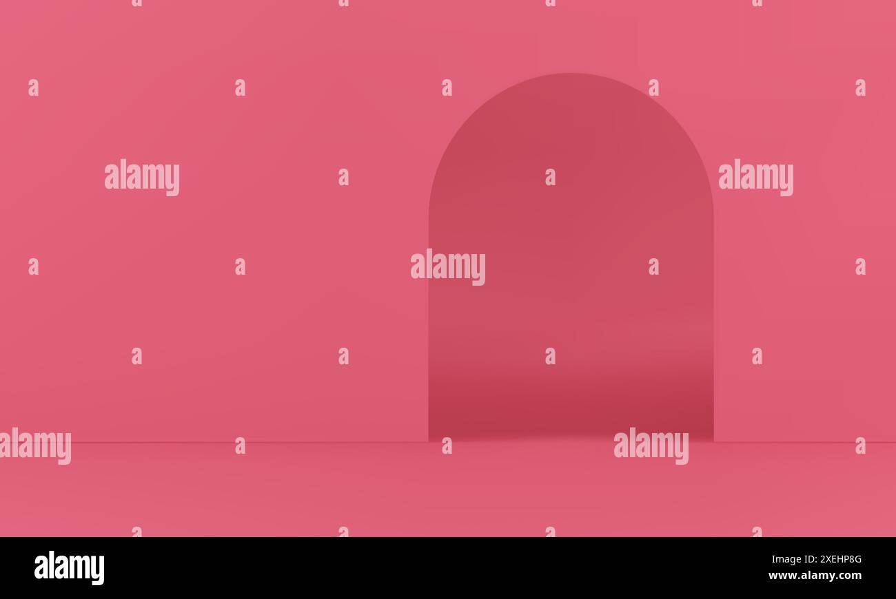 3d showroom pink empty interior archway entrance exit wall curved hole ...