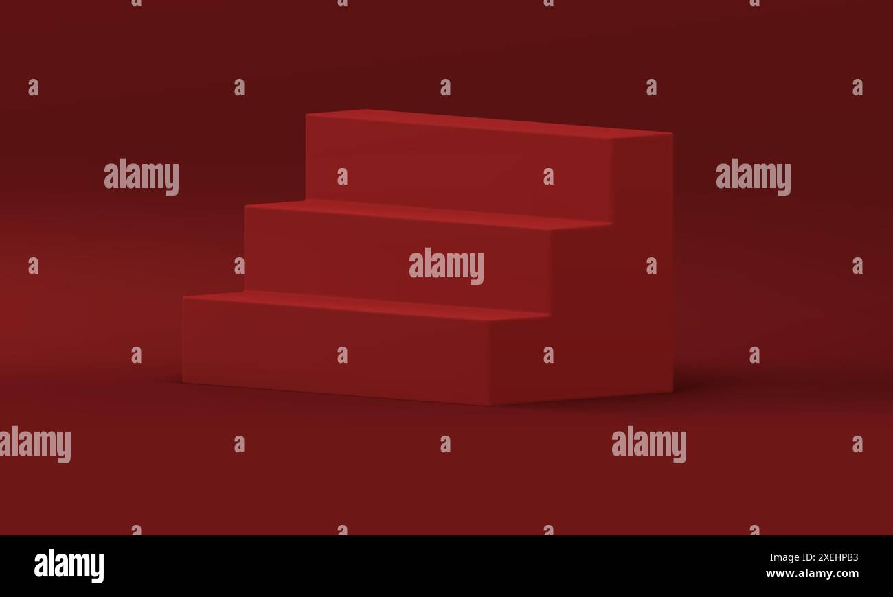 3d staircase red level podium climbing construction with steps ...
