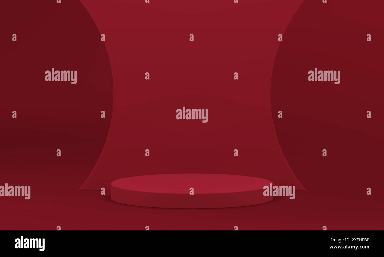 3d red podium cylinder platform showroom curved wall event ceremony ...